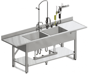 30"D x 102" W x 35"-42" H Double Basin Processing Pipe Model Adjustable ...